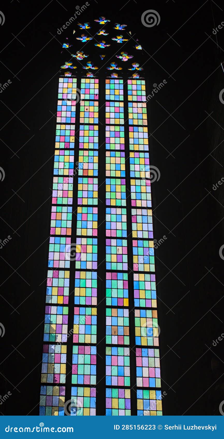 Decorative Vaulted Window Made of Multicolored Rectangles. Stock Image ...