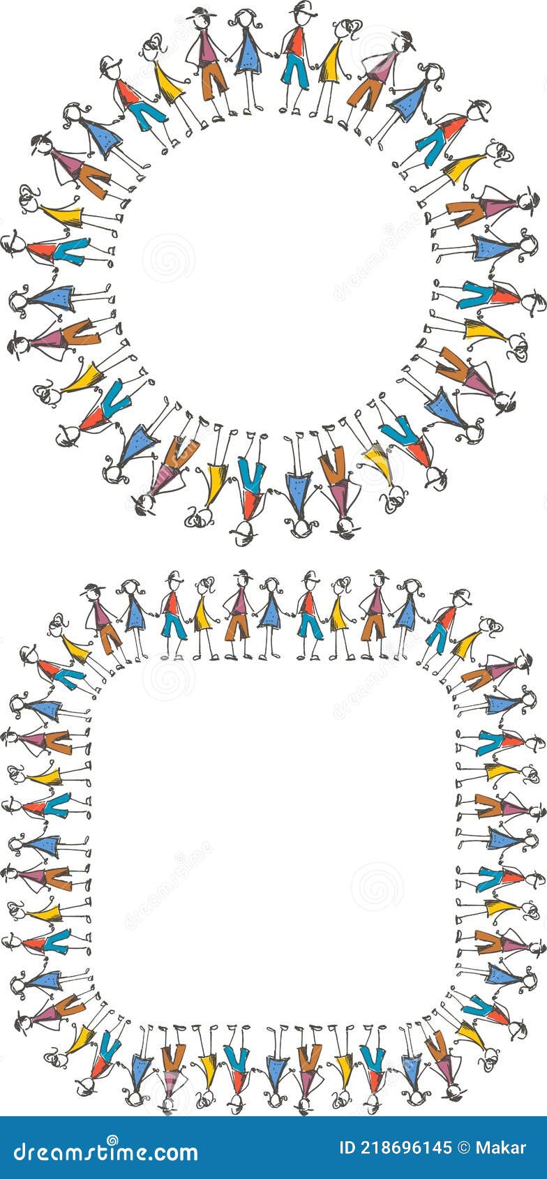 Decorative Vector Borders from Outline Colorful People Doodles Stock ...