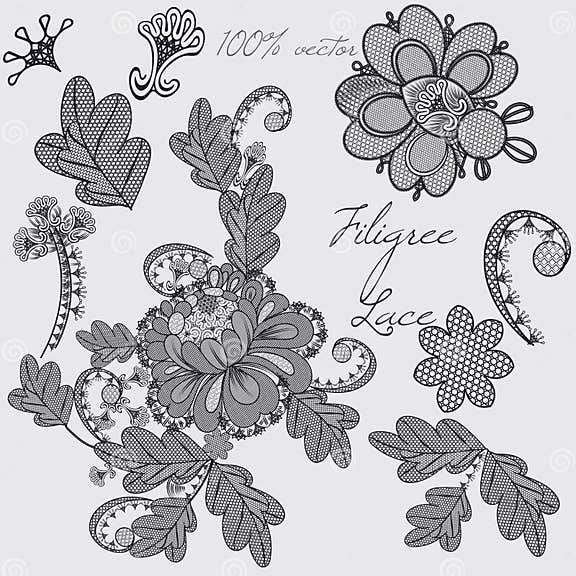 Decorative Vector Filigree Lace Design in Blue Color. Set of Elements ...