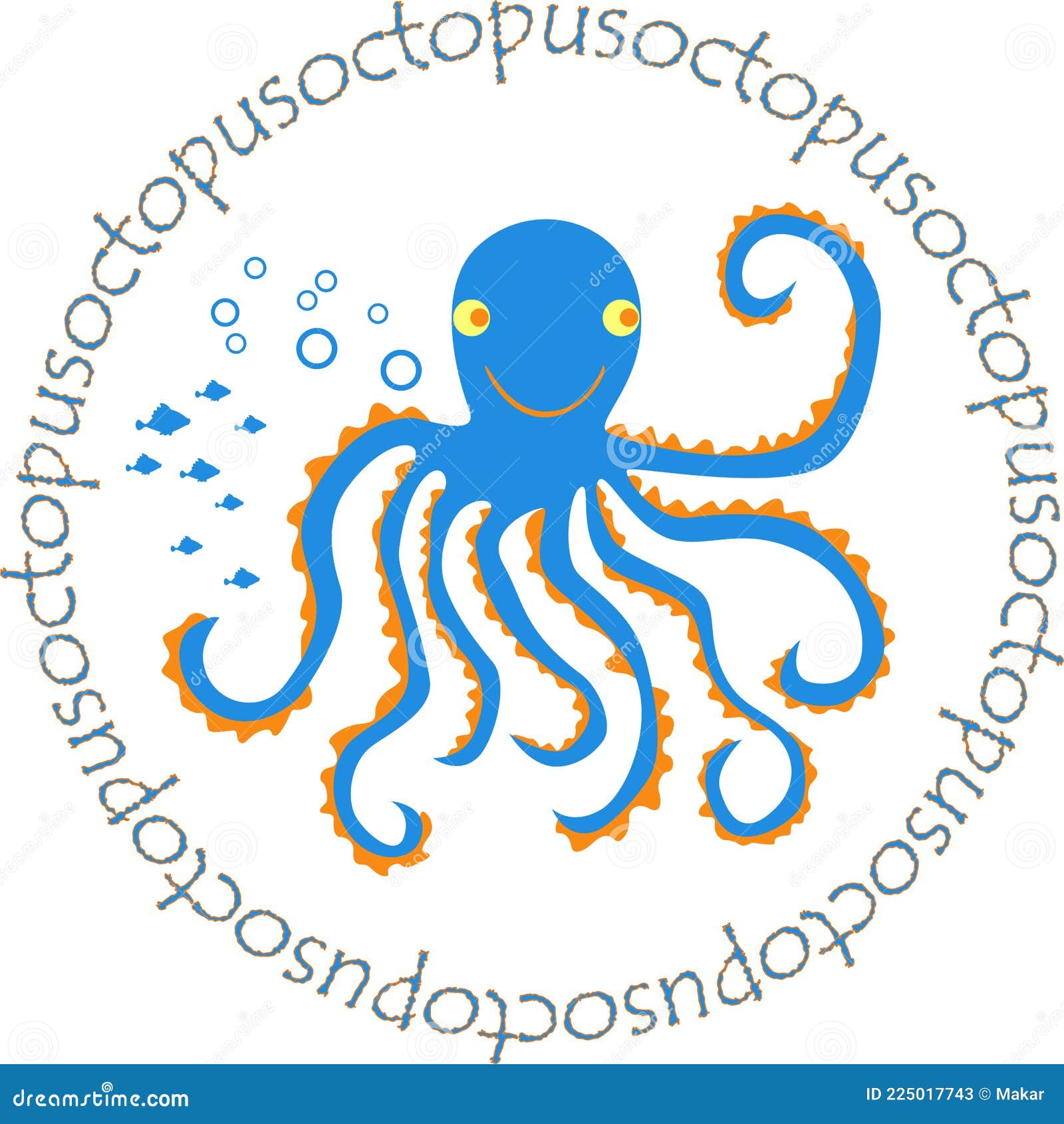 Decorative Vector Funny Cartoon Octopus in Round Lettering Border Stock ...