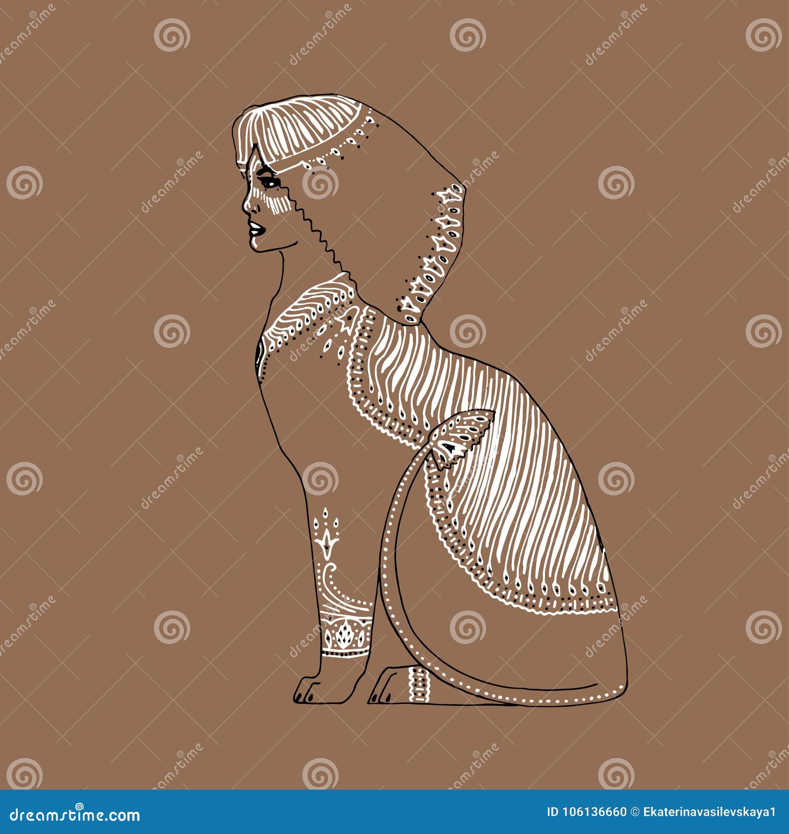 Decorative Vector Outline Illustration Of Sphinx. Hand Drawn Doodle ...