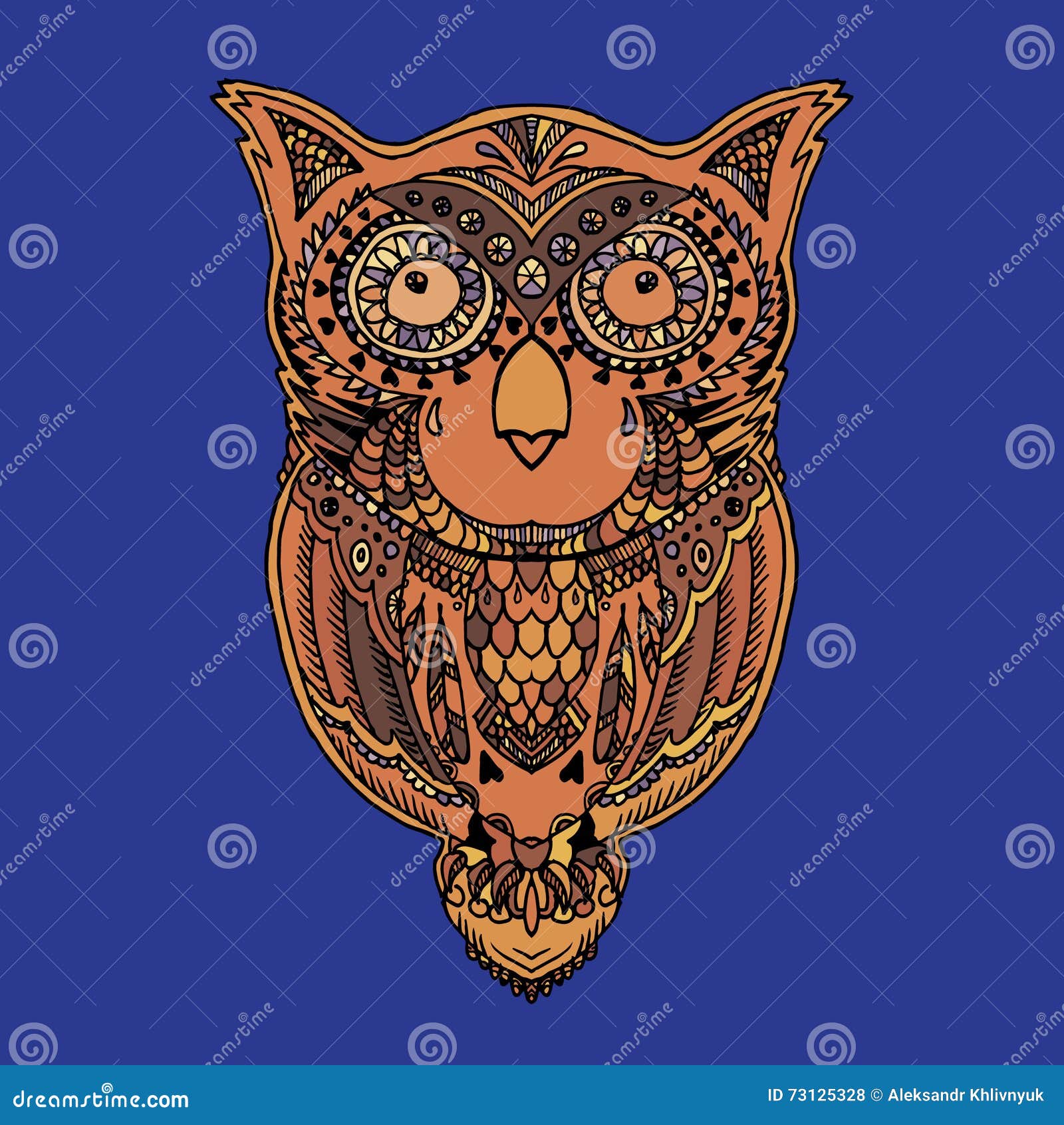Decorative Vector Owl stock illustration. Illustration of doodle - 73125328