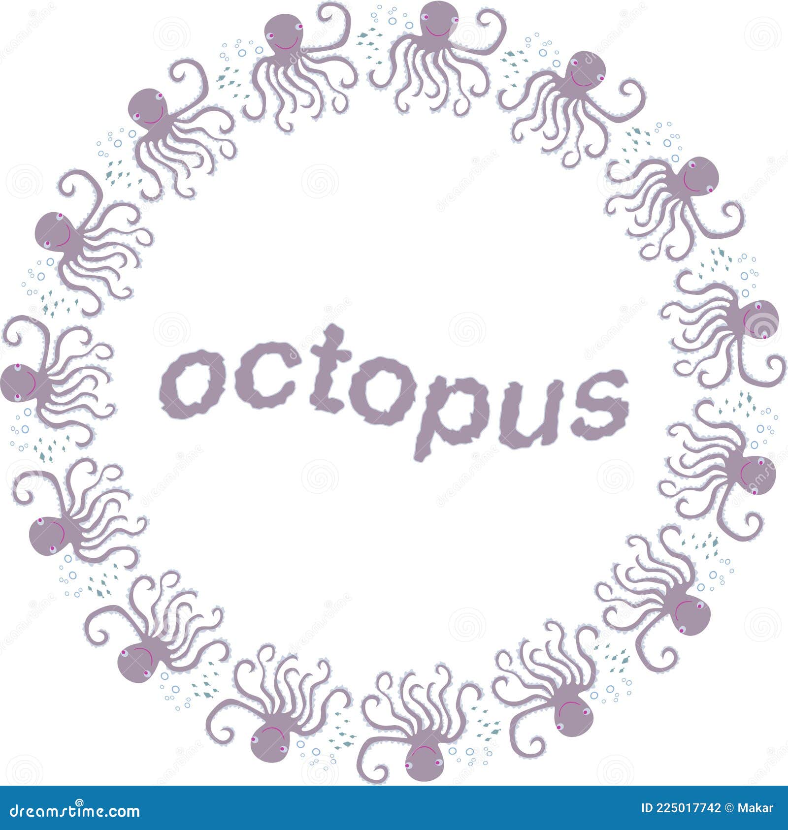 Decorative Vector Round Border Of Cartoon Funny Octopuses ...