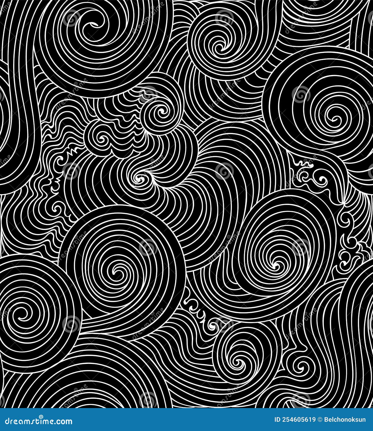 Decorative Vector Seamless Background with Curling Wavy Lines, Sea ...