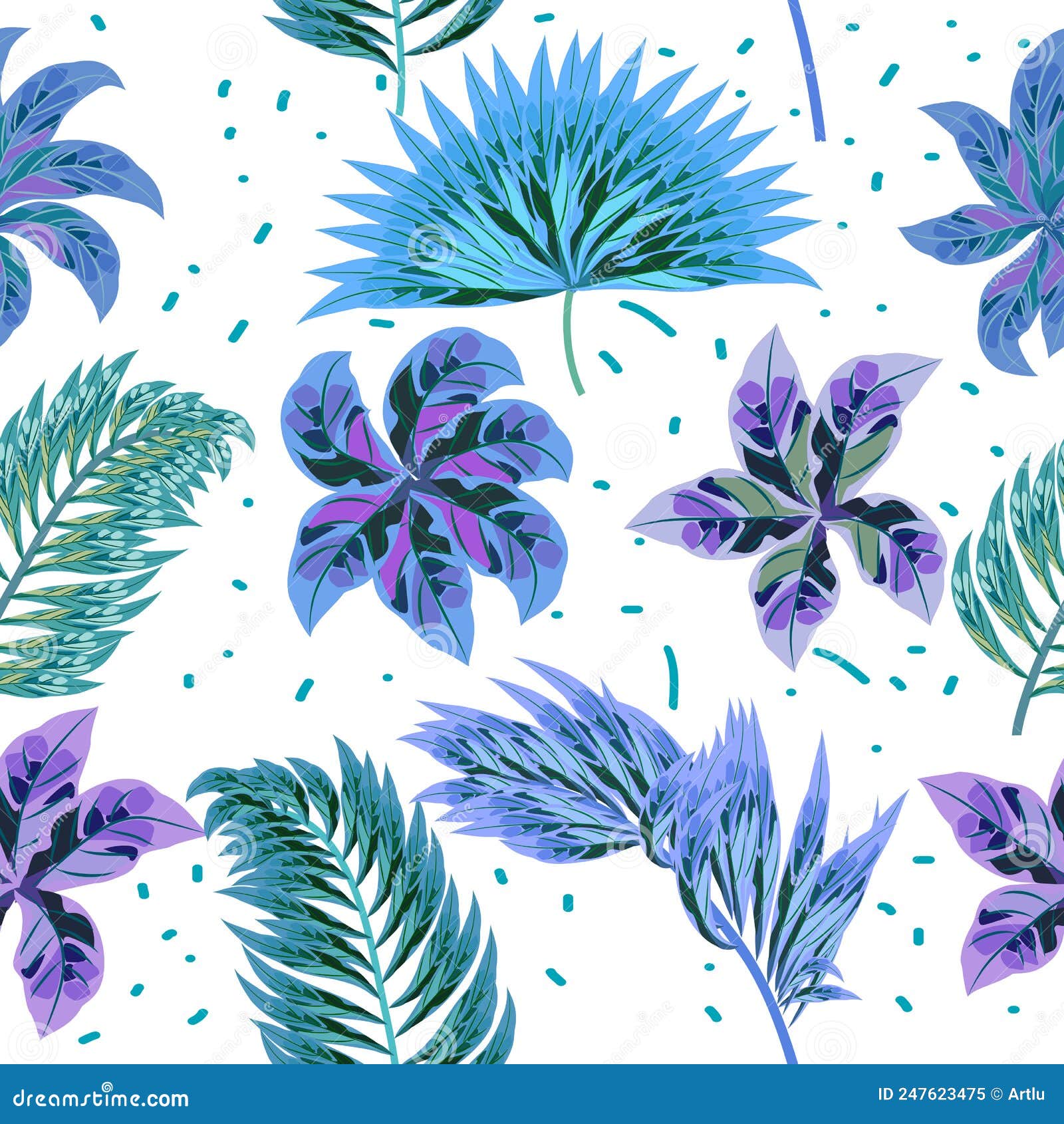 Decorative Vector Seamless Pattern with Bright Leaves and Flowers. Tropical Background Stock ...