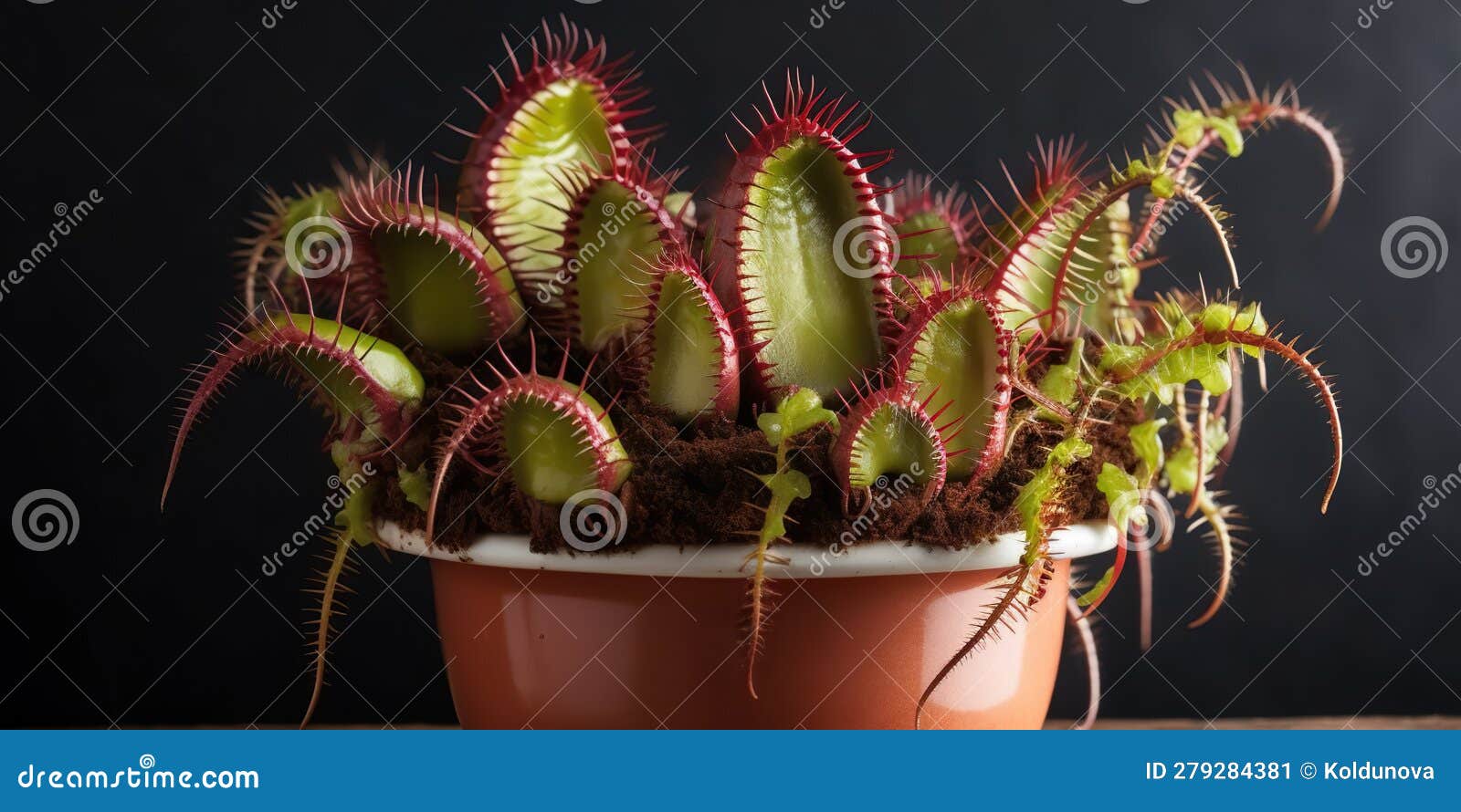 Decorative Venus Flytrap in a Pot with Moist Soil Filled with Water ...