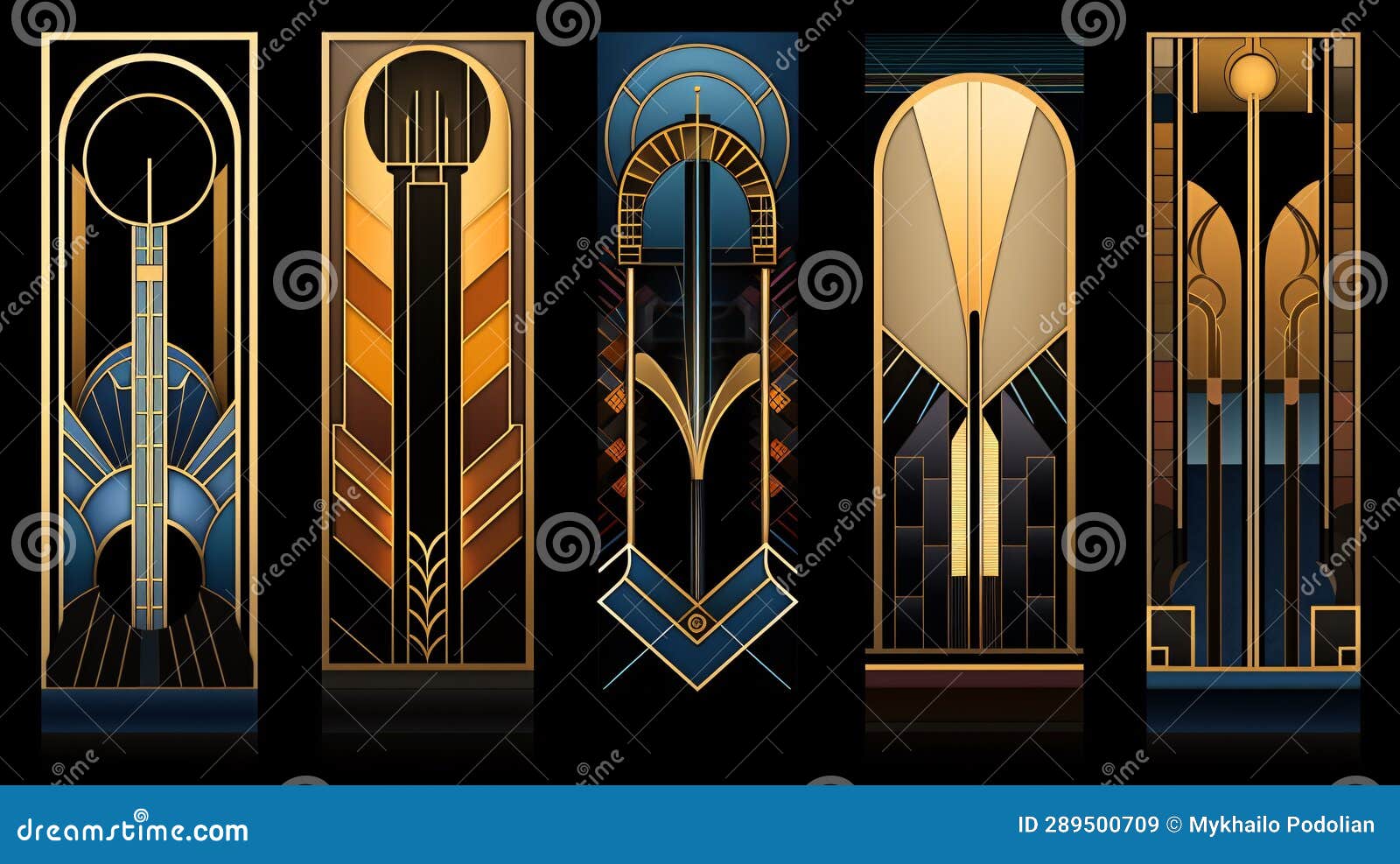 Decorative Vertical Art Objects in Gold on a Dark Color AI Generated ...