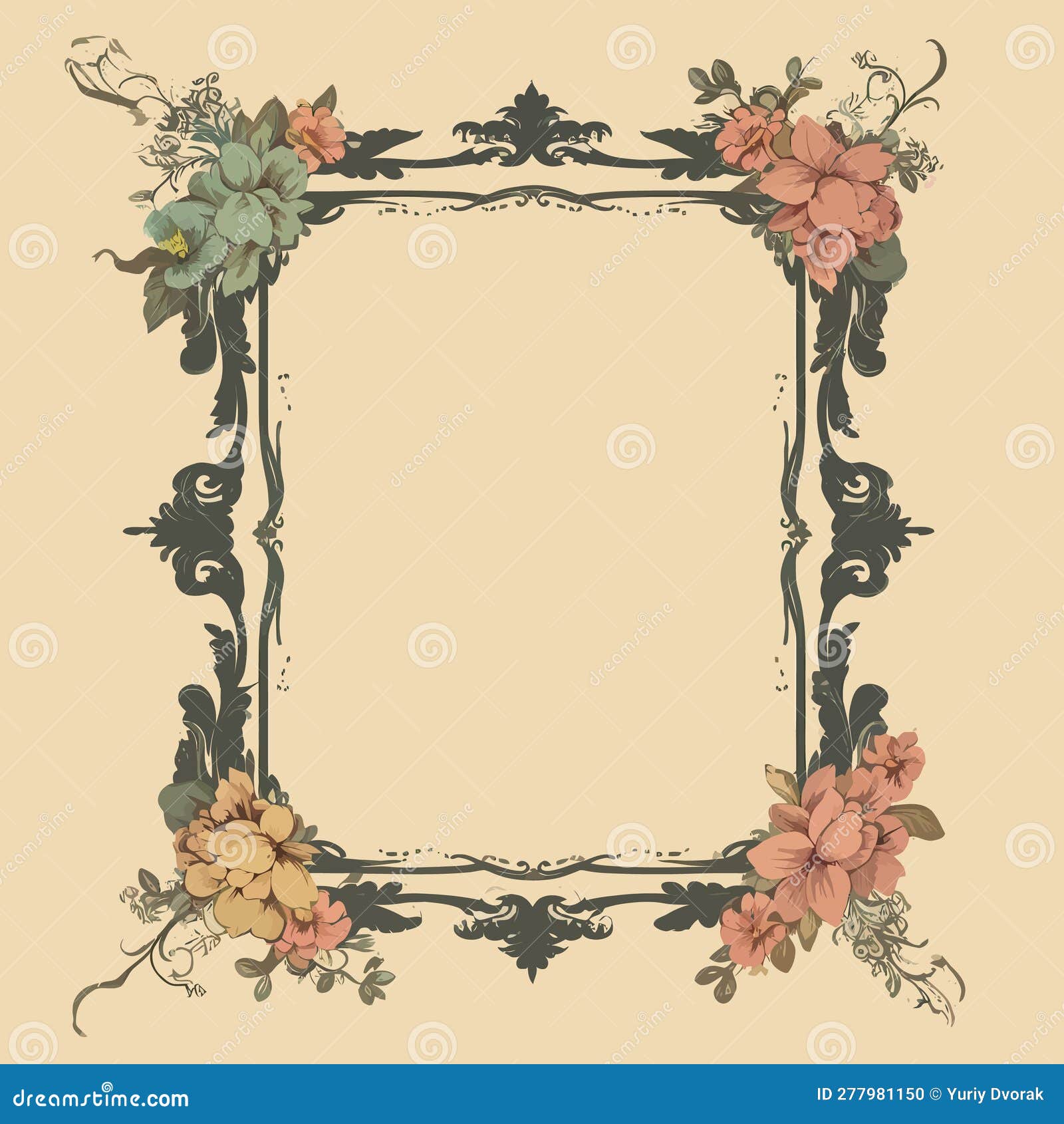 Decorative Vintage Frame and Elements with Flowers in Antique Style ...