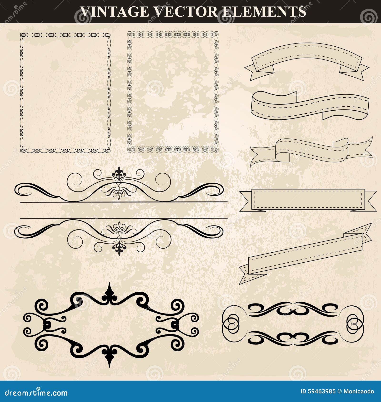 Decorative Vintage Frames Ribbons and Borders Set Vector Stock Vector ...