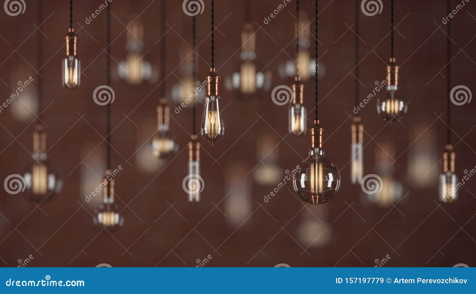Decorative Vintage Light Bulbs in Edison Style on Brick Wall Background ...