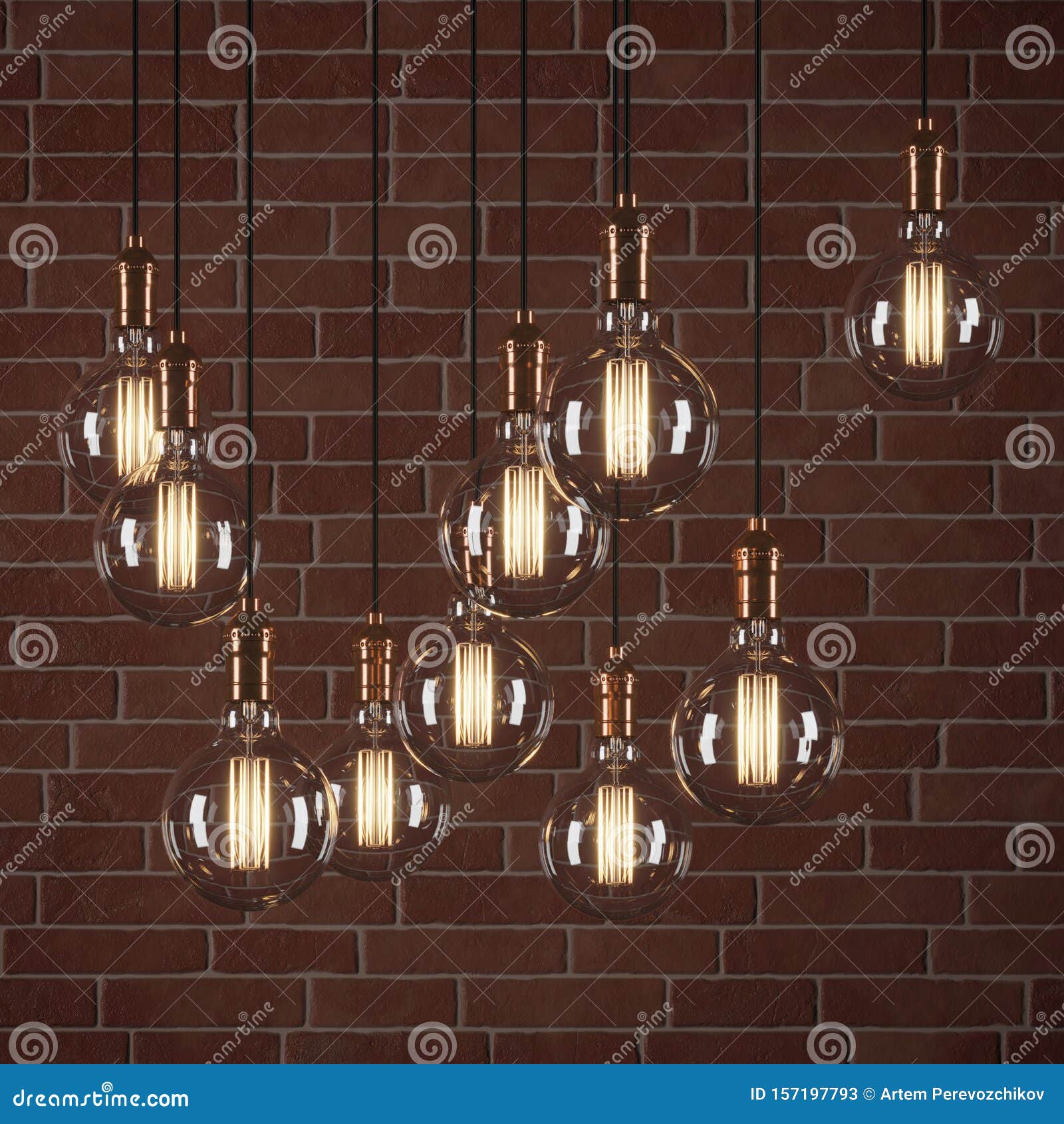 Decorative Vintage Light Bulbs in Edison Style on Brick Wall Background ...