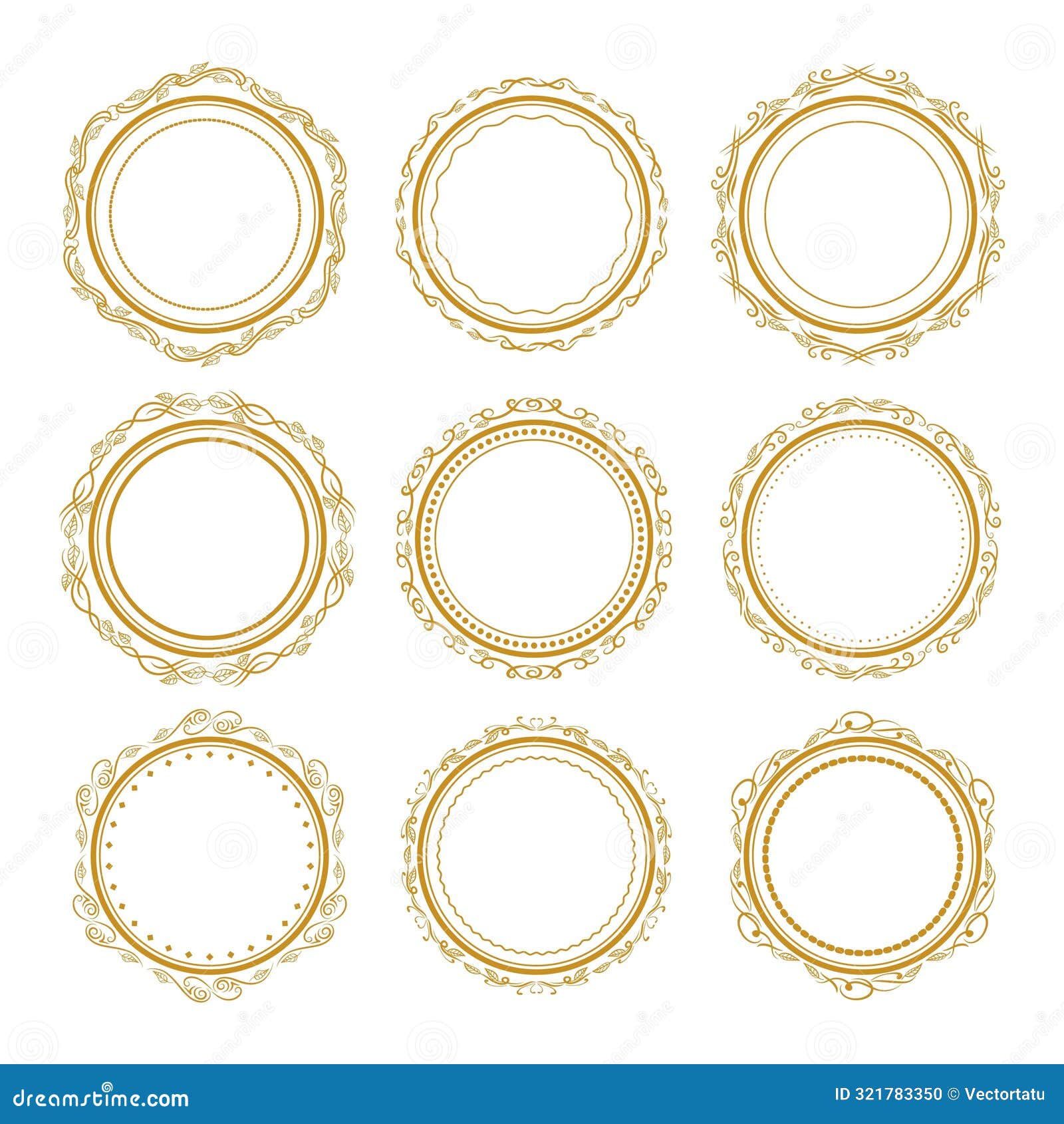 Decorative Vintage Round Frame Set Stock Vector - Illustration of ...