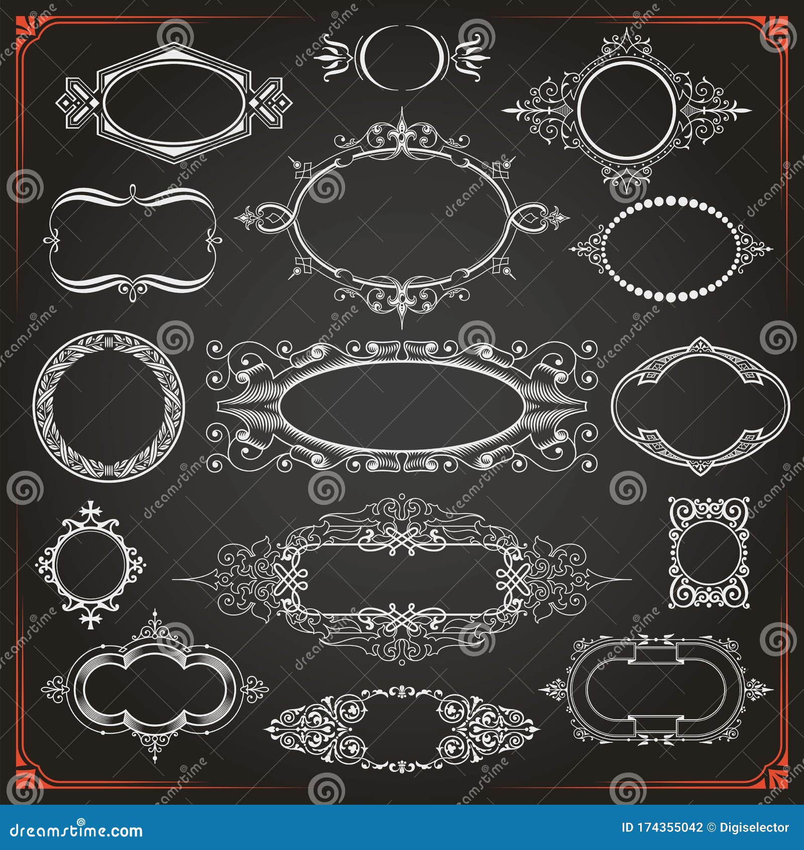 Decorative Rounded Circle And Oval Frames And Borders Set Cartoon ...