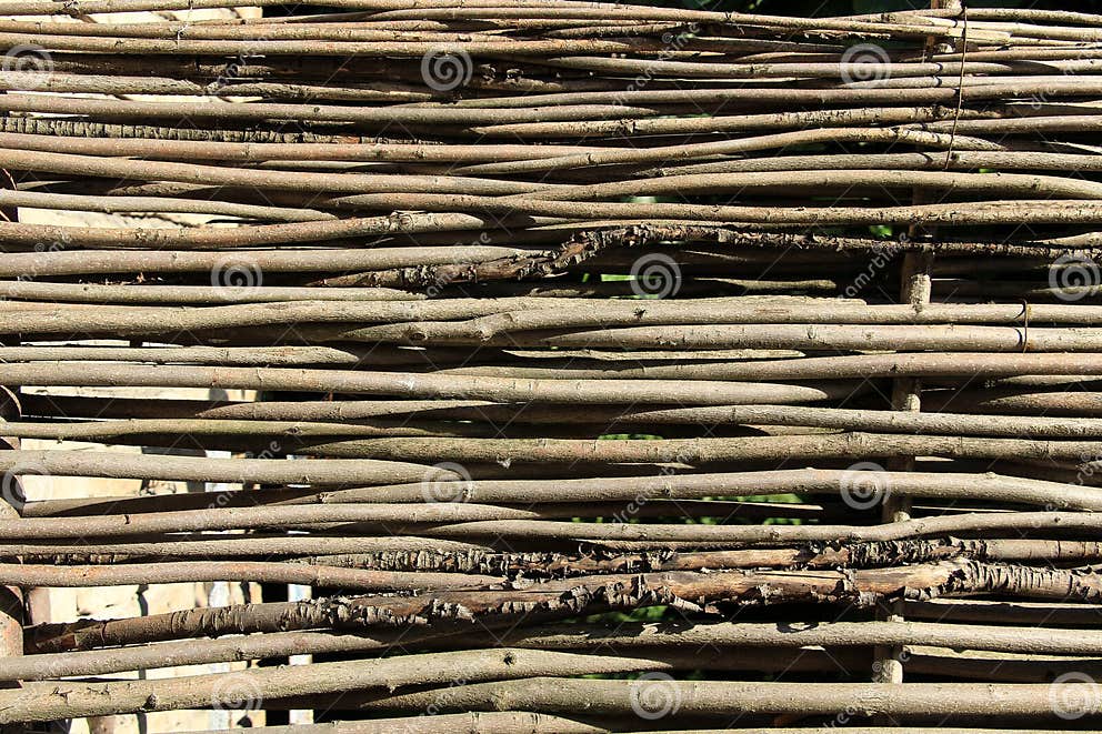 Decorative Wall Made of Thin Tree Branches. Stock Image - Image of ...