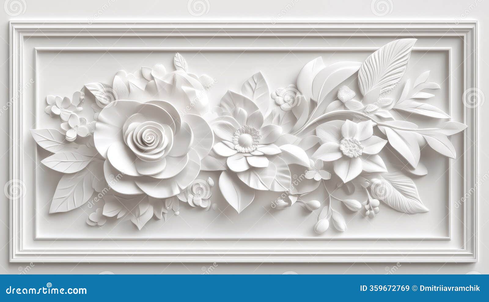 Decorative Wall Panel with White Floral Relief Design Stock Image ...