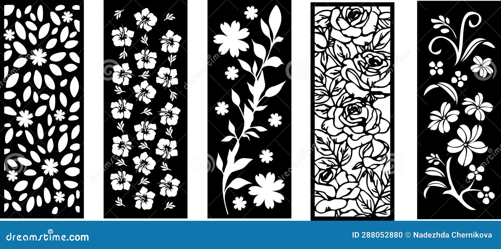 Decorative Wall Panels Set, Pattern with Abstract Flowers Stock Vector ...