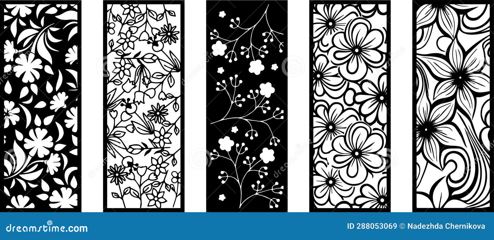 Decorative Wall Panels Set, Pattern with Abstract Flowers Stock ...