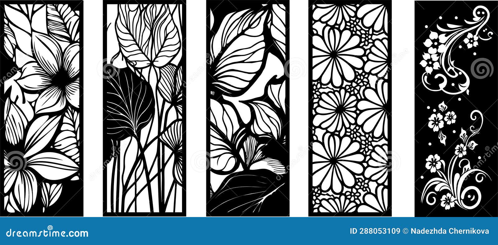 Decorative Wall Panels Set, Pattern with Abstract Flowers Stock ...