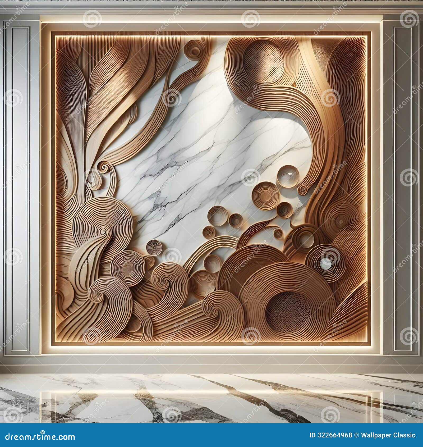 Decorative Wall Render Classic Wood and Marble Stock Illustration ...
