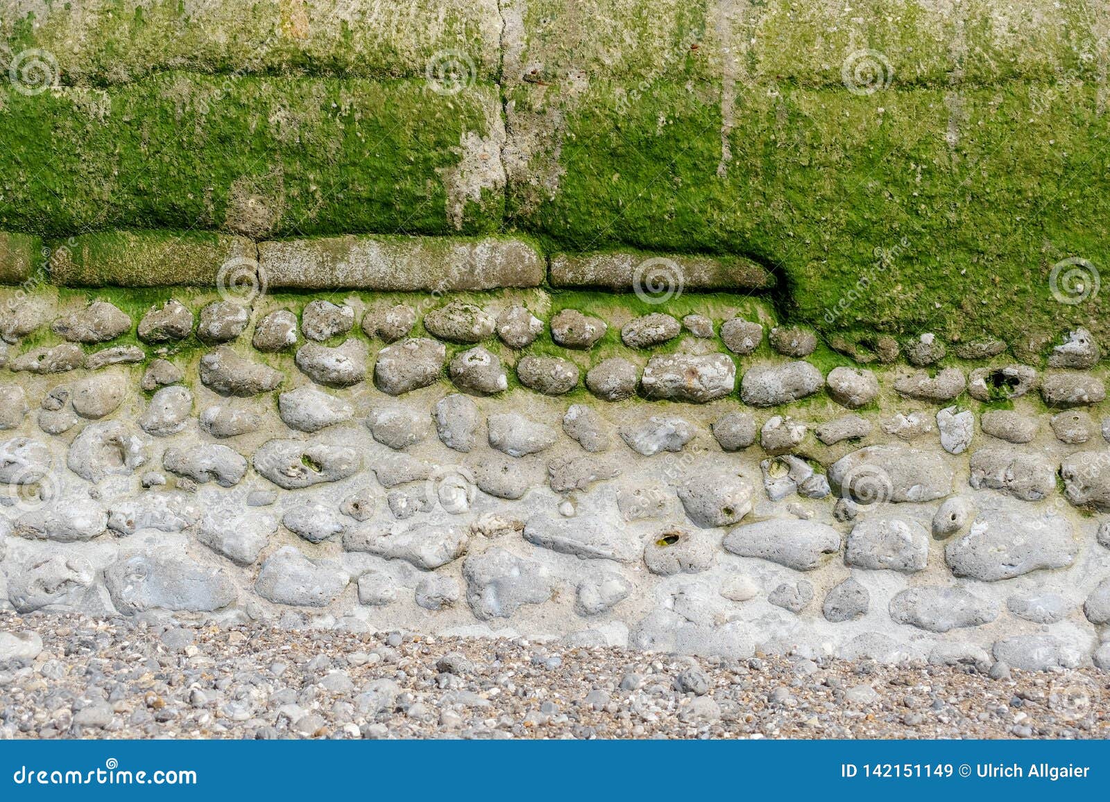 Decorative Weathered Old Wall by the Sea in Normandy, Stone in Part ...