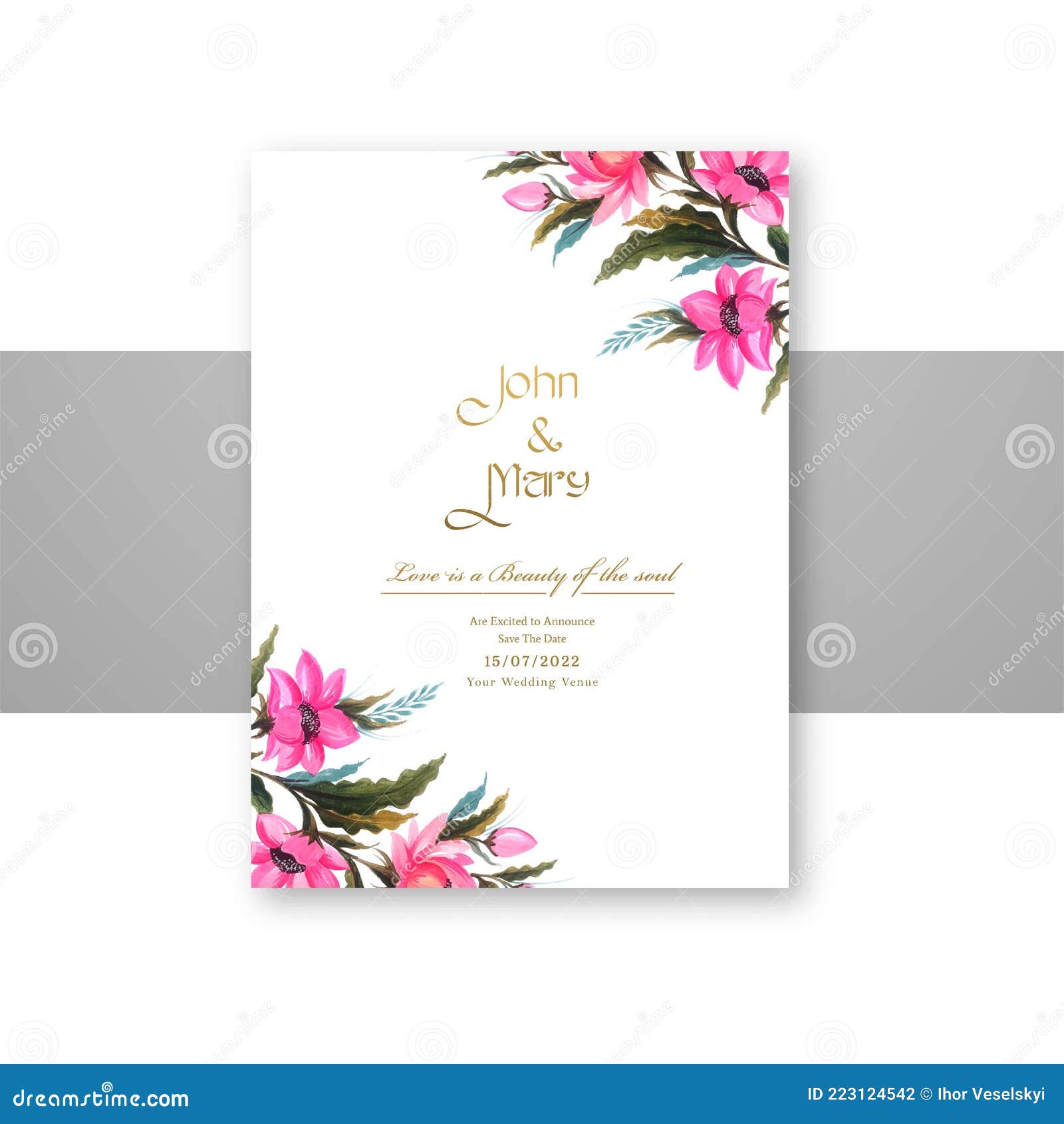 Decorative Wedding Invitation Card with Flowers Template Design Stock ...