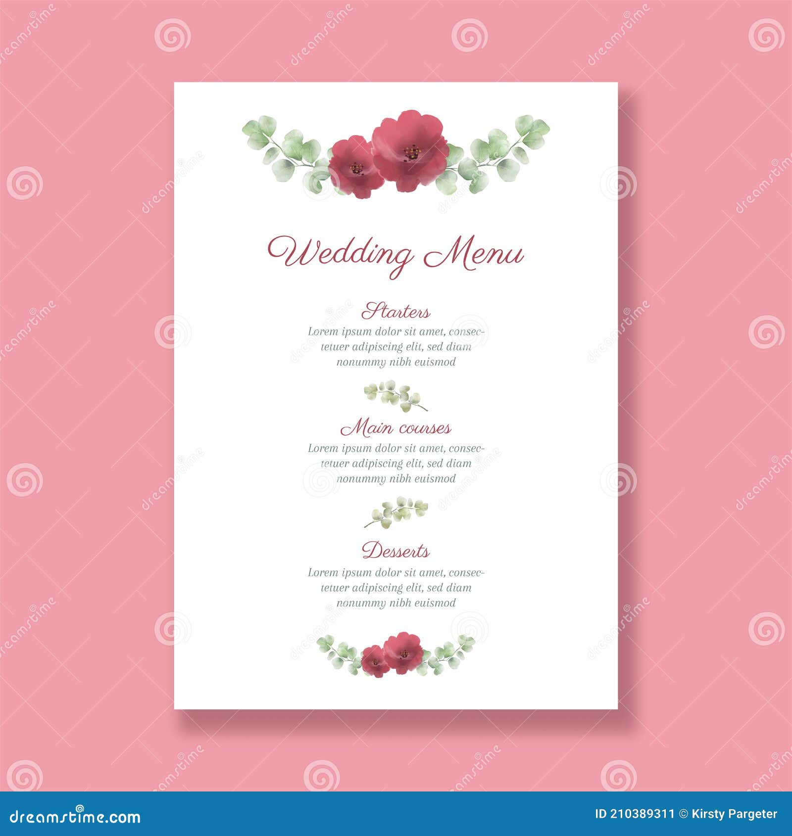 Decorative Wedding Menu with Hand Painted Floral Design Stock Vector ...