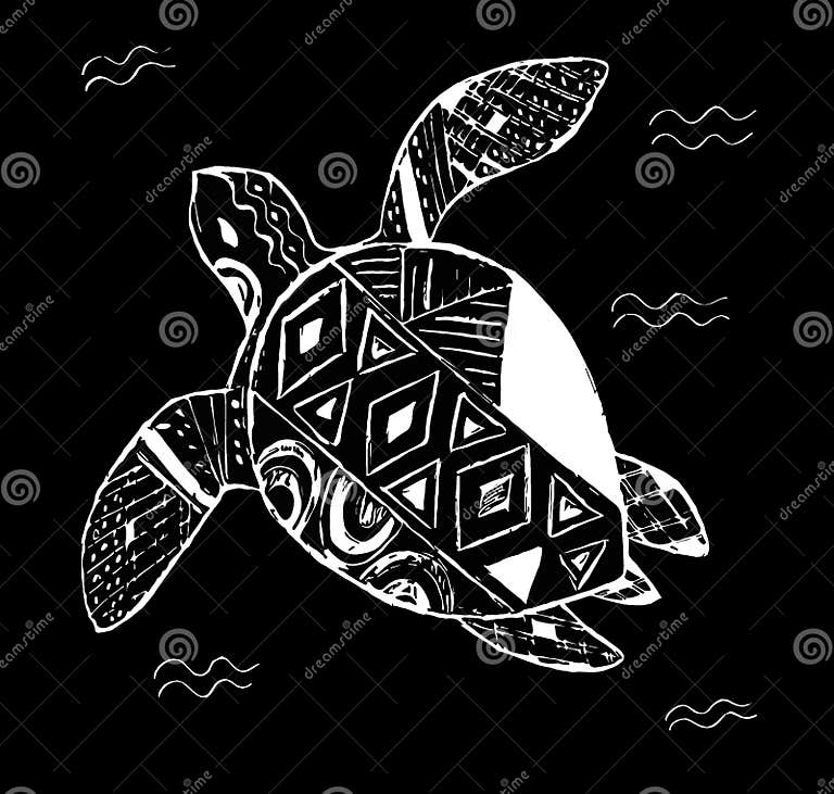 Decorative White Sea Turtle On A Black Background Stock Illustration Illustration Of Symbol
