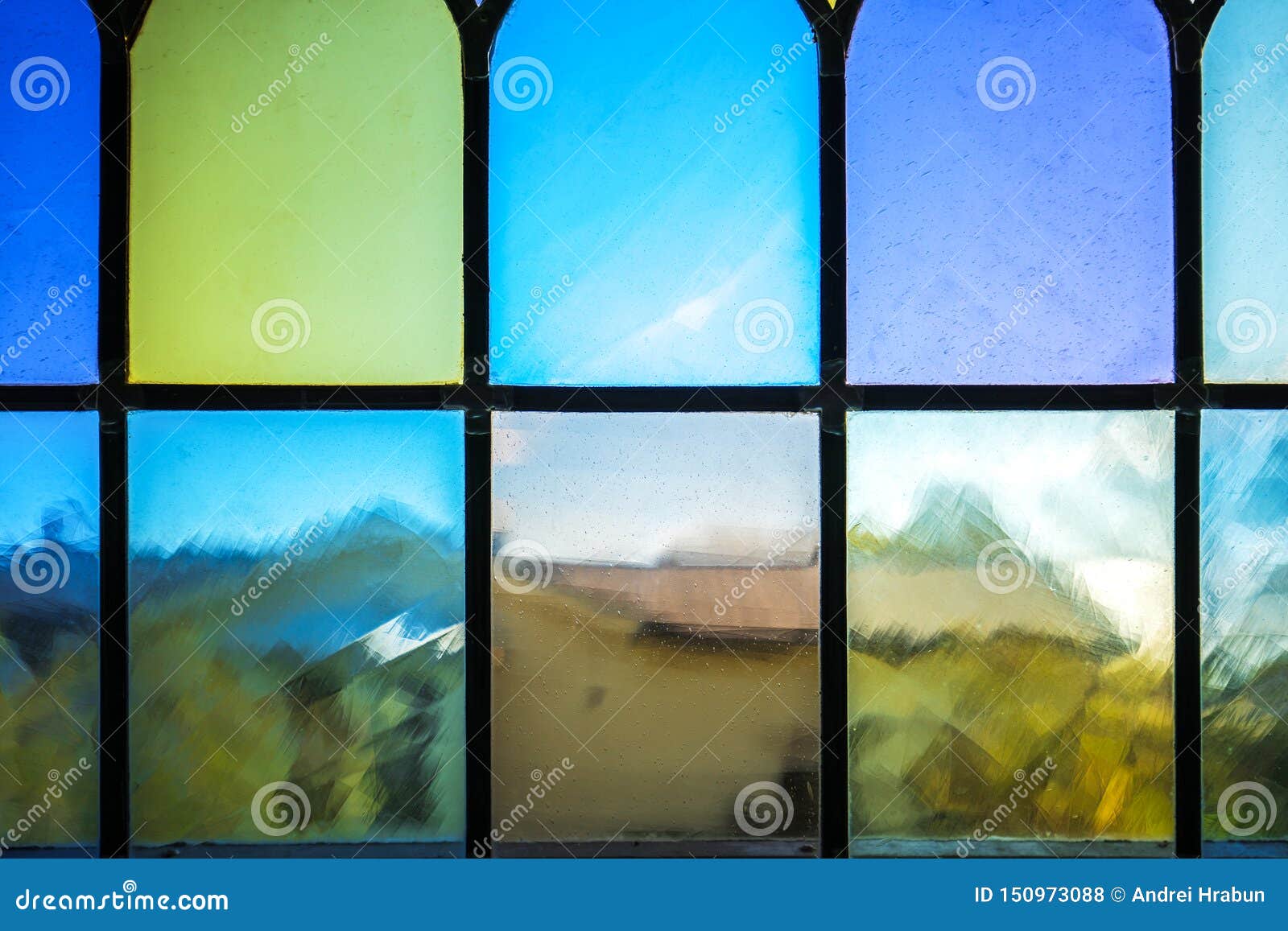 Decorative Window with Various Colored Rectangles Stained Glass Stock ...