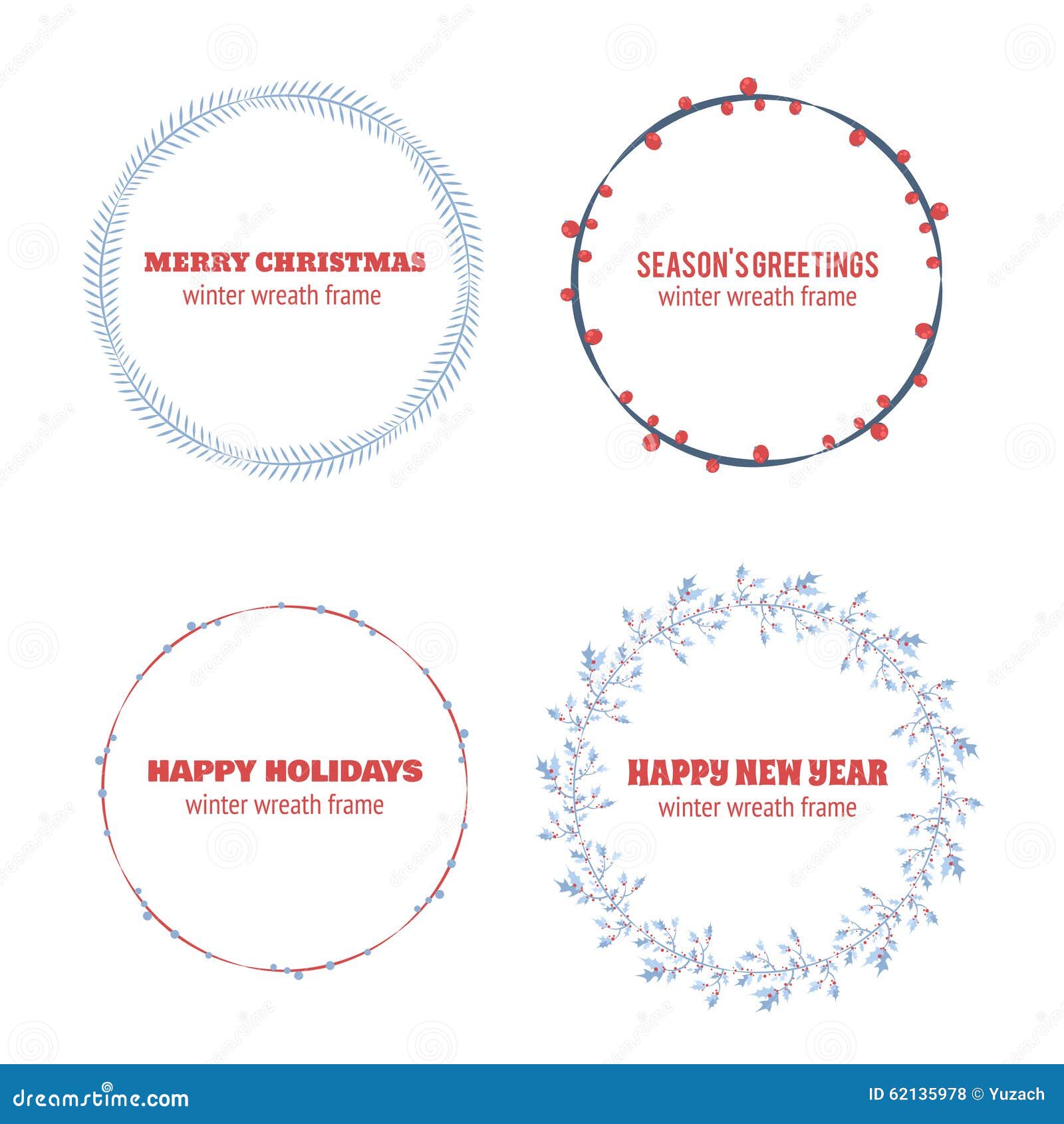 Decorative Winter Circle Wreath Collection Stock Vector - Illustration ...