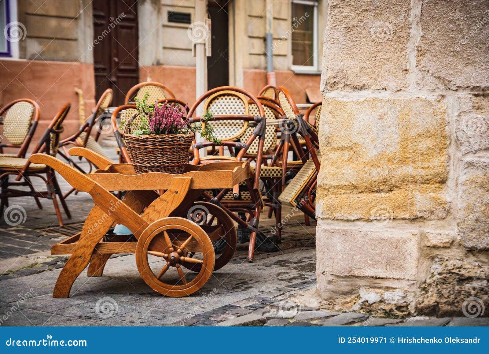 Decorative Wooden Cart for Flowers Stock Image - Image of plants ...