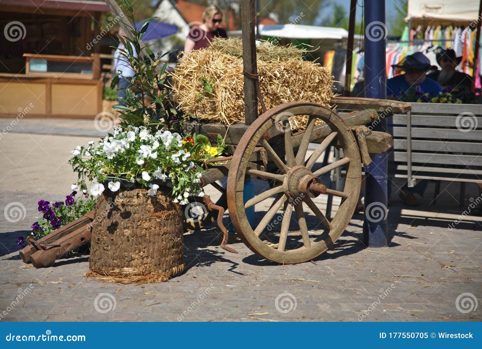 Decorative Wooden Pull Cart with Flowers Editorial Image - Image of ...