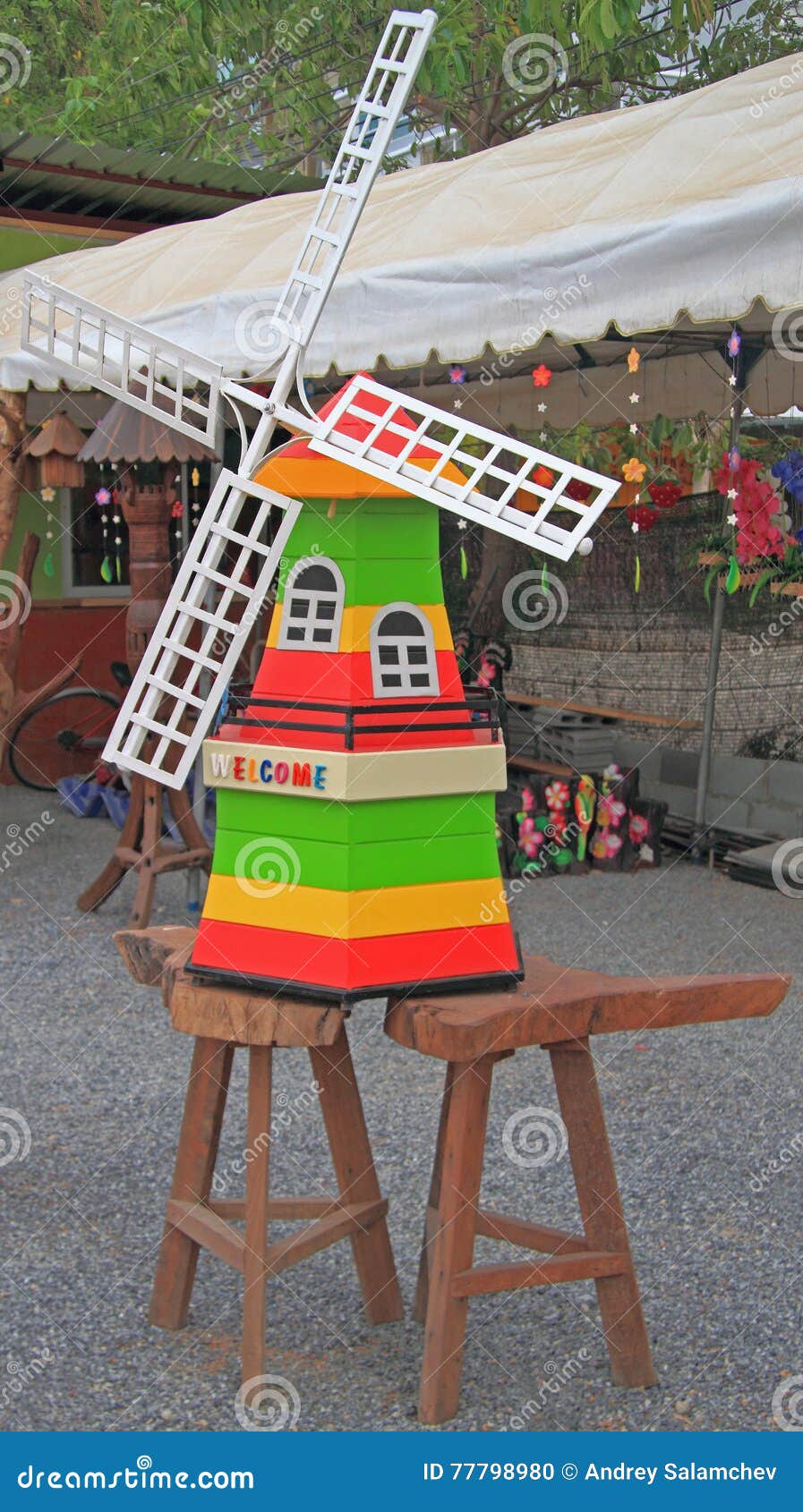 Decorative Wooden Windmill in the Garden Stock Photo - Image of ...