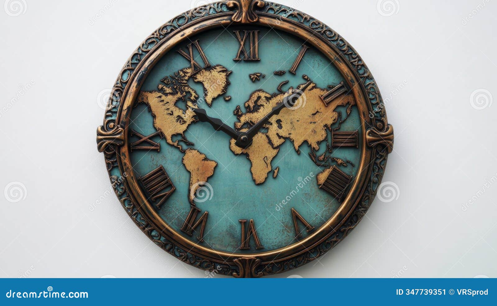 Decorative World Map Clock with Rustic Antique Design Stock Image ...