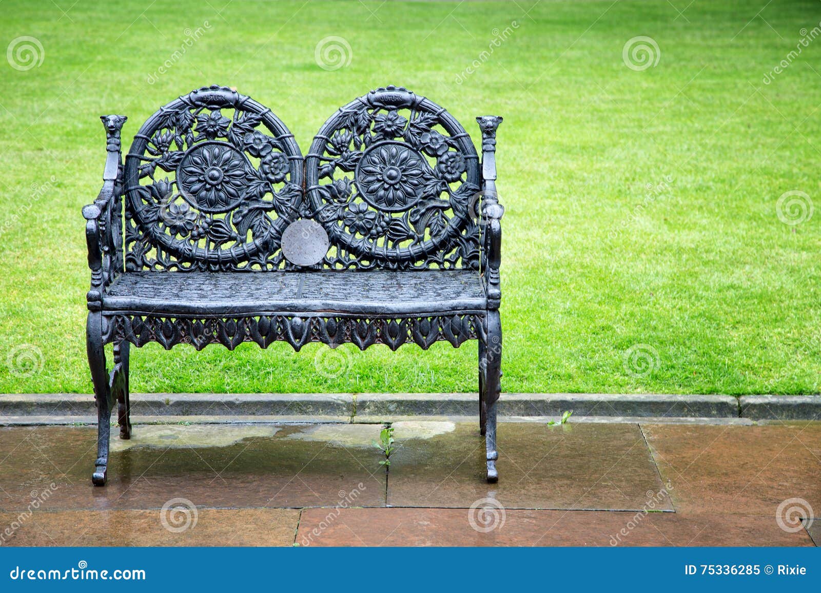 Decorative Wrought Iron Bench Stock Image - Image of vintage, metal ...