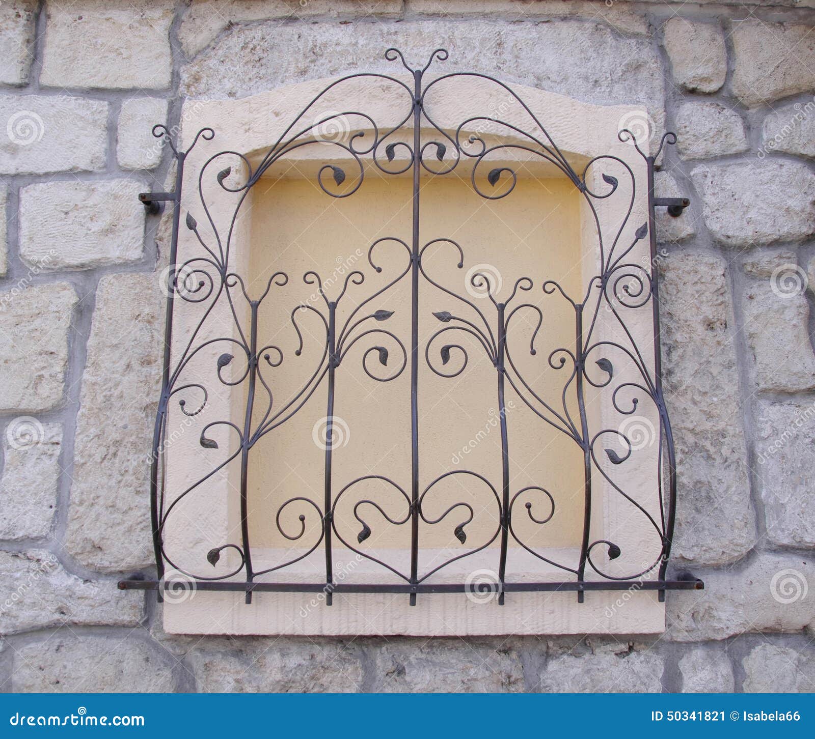 Decorative Wrought Iron Grille on Walled Window Stock Image - Image of ...