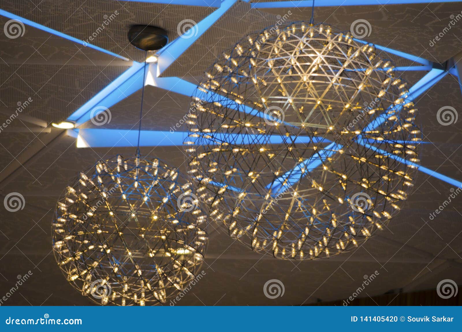 Decorative Yellow and Blue Light Stock Photo - Image of backdrop, ceil ...