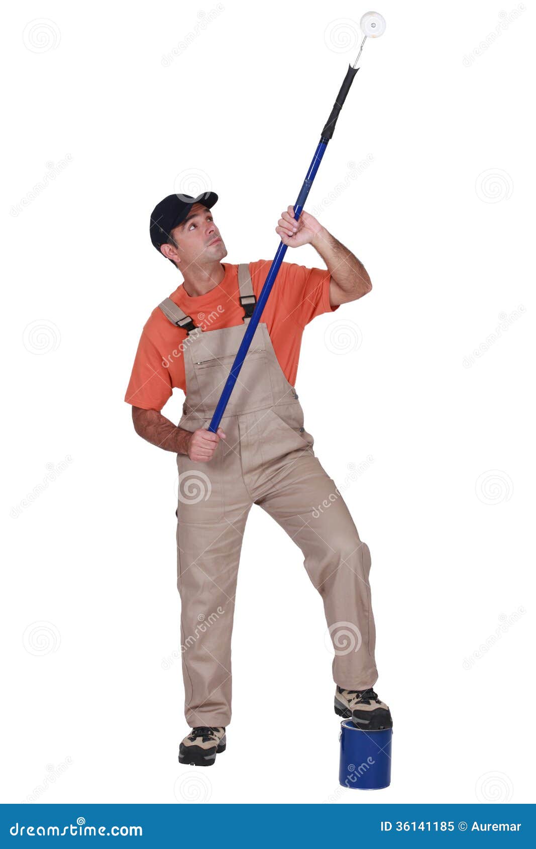 Decorator Using Long Roller Stock Image - Image of liquid, applying ...