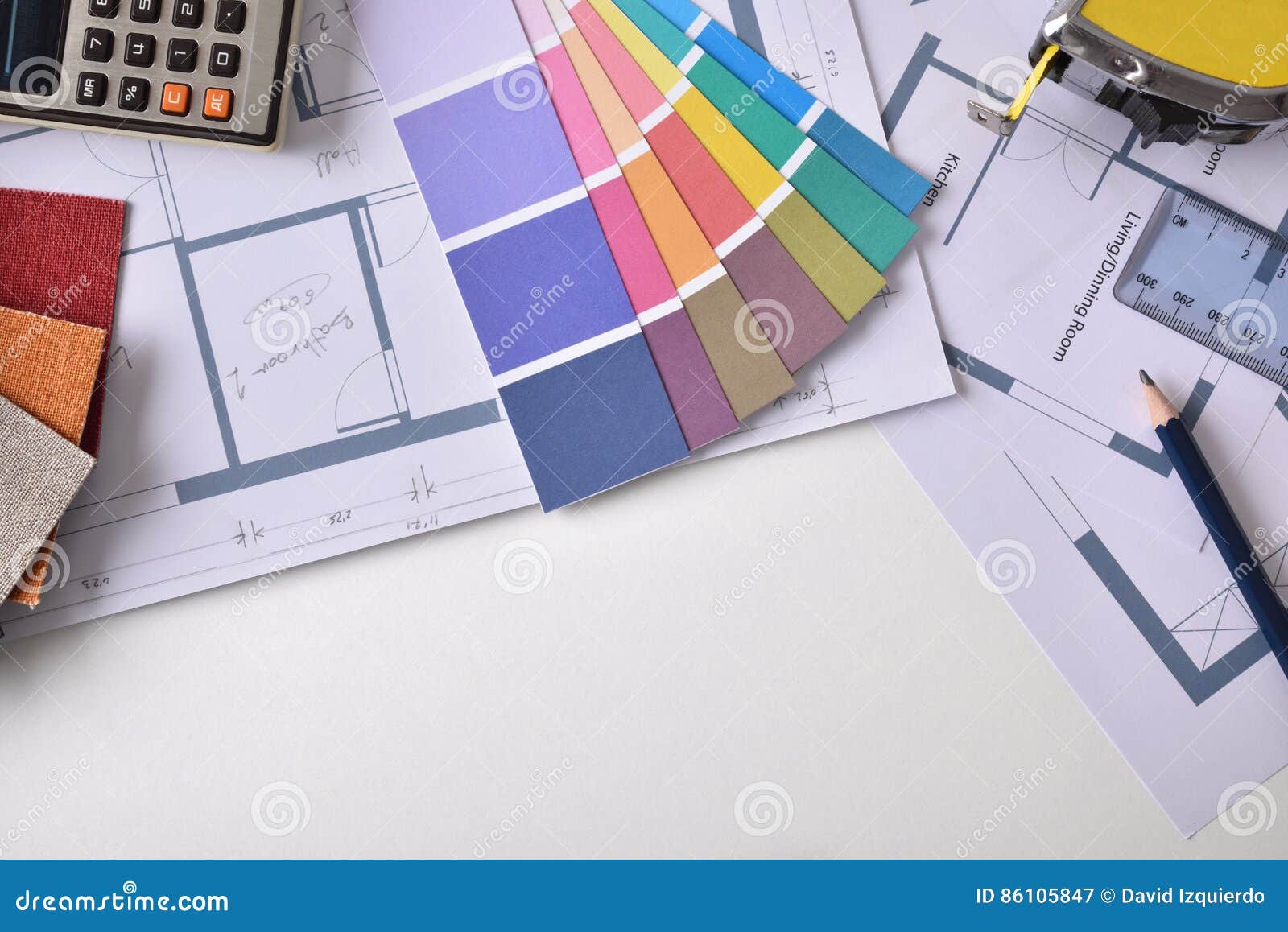 Decorator Workbench Background with Plan and Tools Top View Stock Image ...