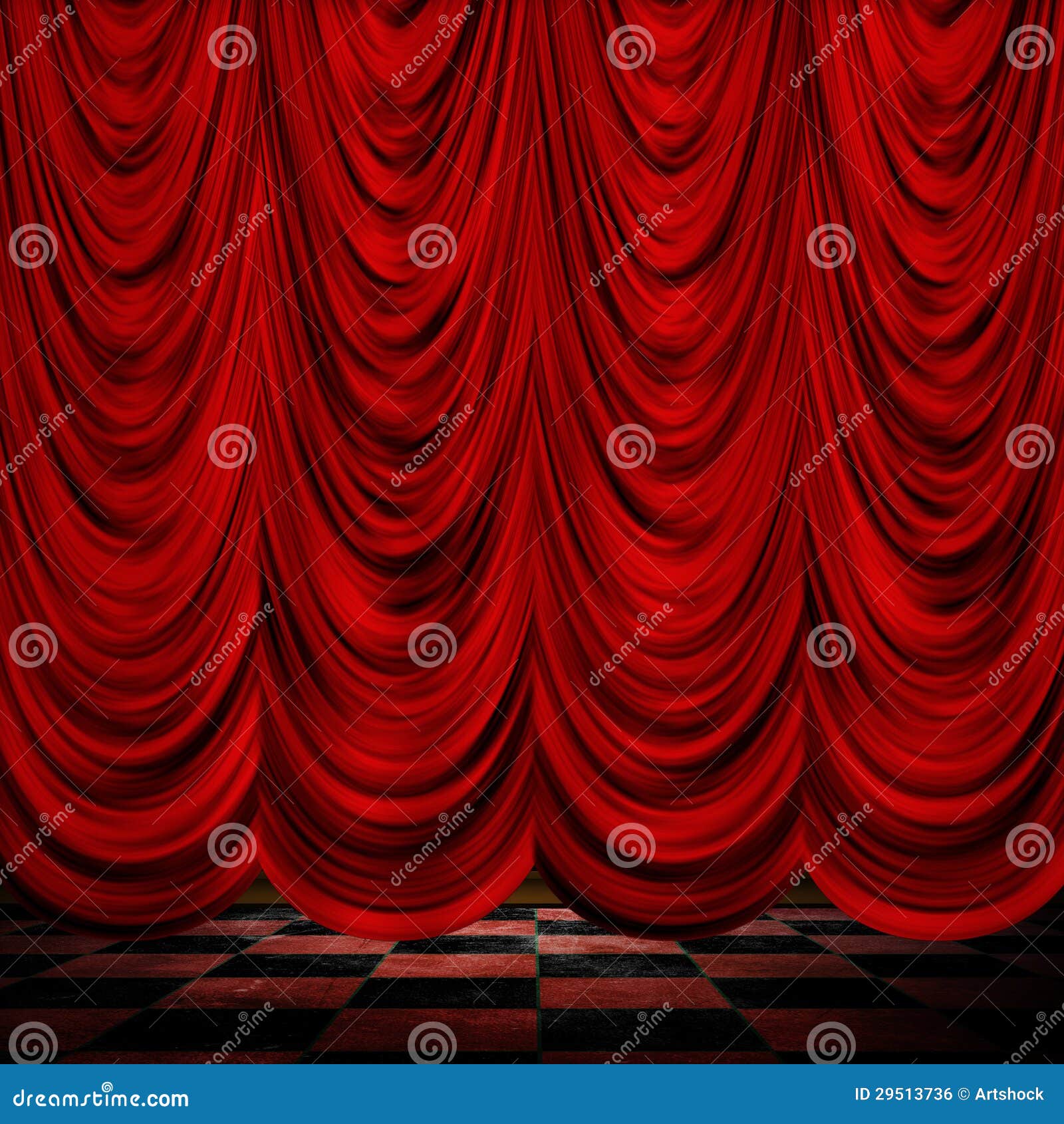 Decoretive Red Curtains with Floor Stock Illustration - Illustration of ...
