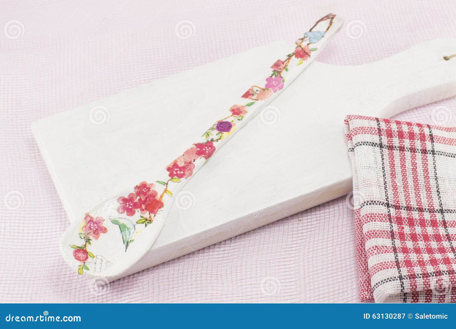 Decoupage Decorated Kitchen Tools with Flower Pattern Stock Image ...