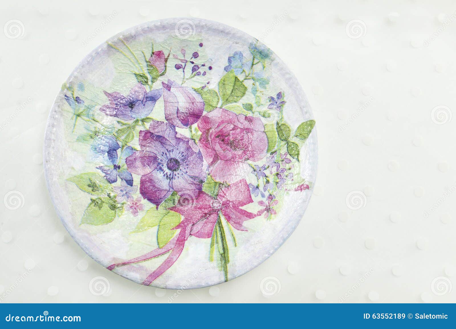 Decoupage Decorated Plate with Flower Pattern Stock Image - Image of ...