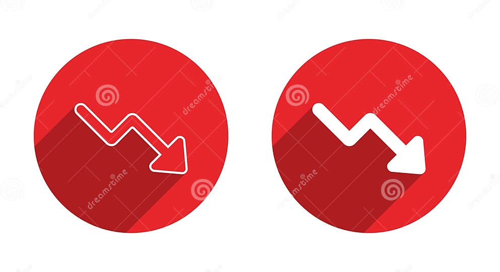 Decrease Arrow Icon with Long Shadow. Zigzag Down Arrows Concept Stock ...