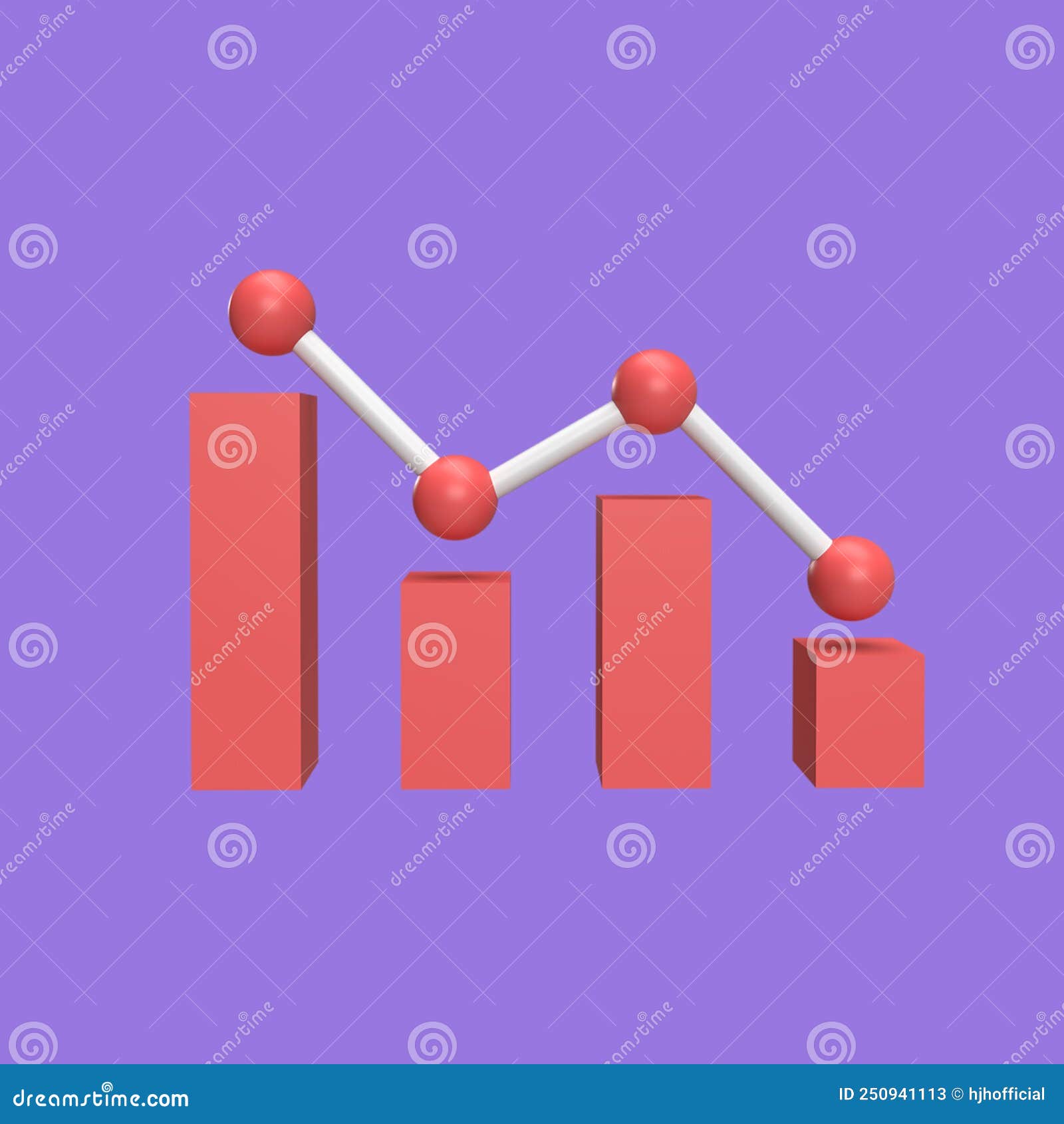 Decrease Graph 3d Icon Model Cartoon Style Concept. Render Illustration ...