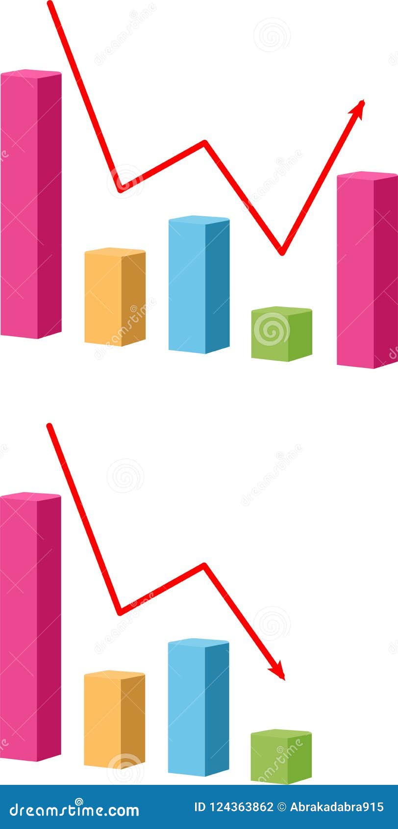 Decrease and Growing Graph Icon. Chart with Bars Declining Raster Icon. Finance Graph Symbol ...