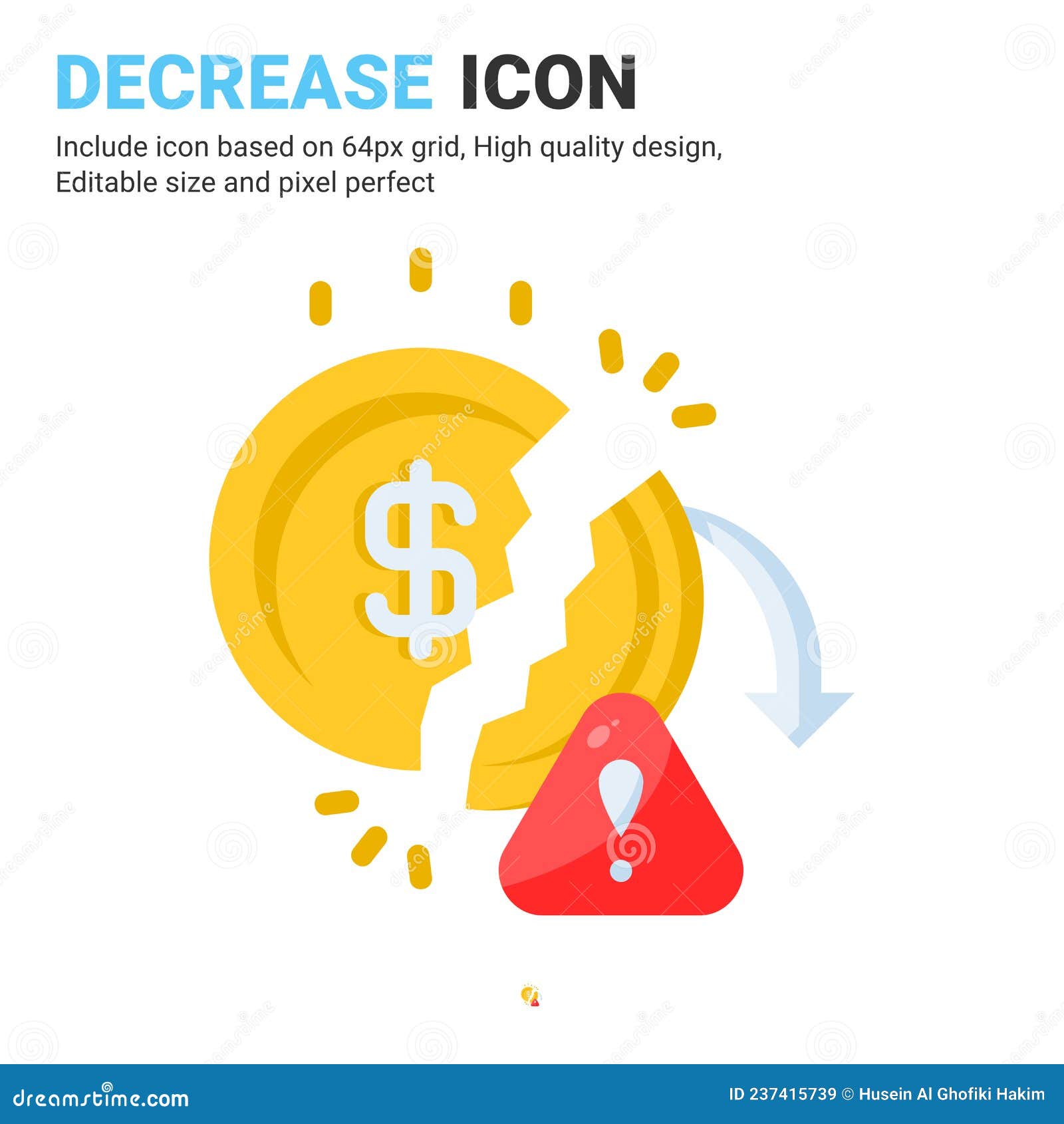 Decrease Icon Vector with Flat Color Style Isolated on White Background ...
