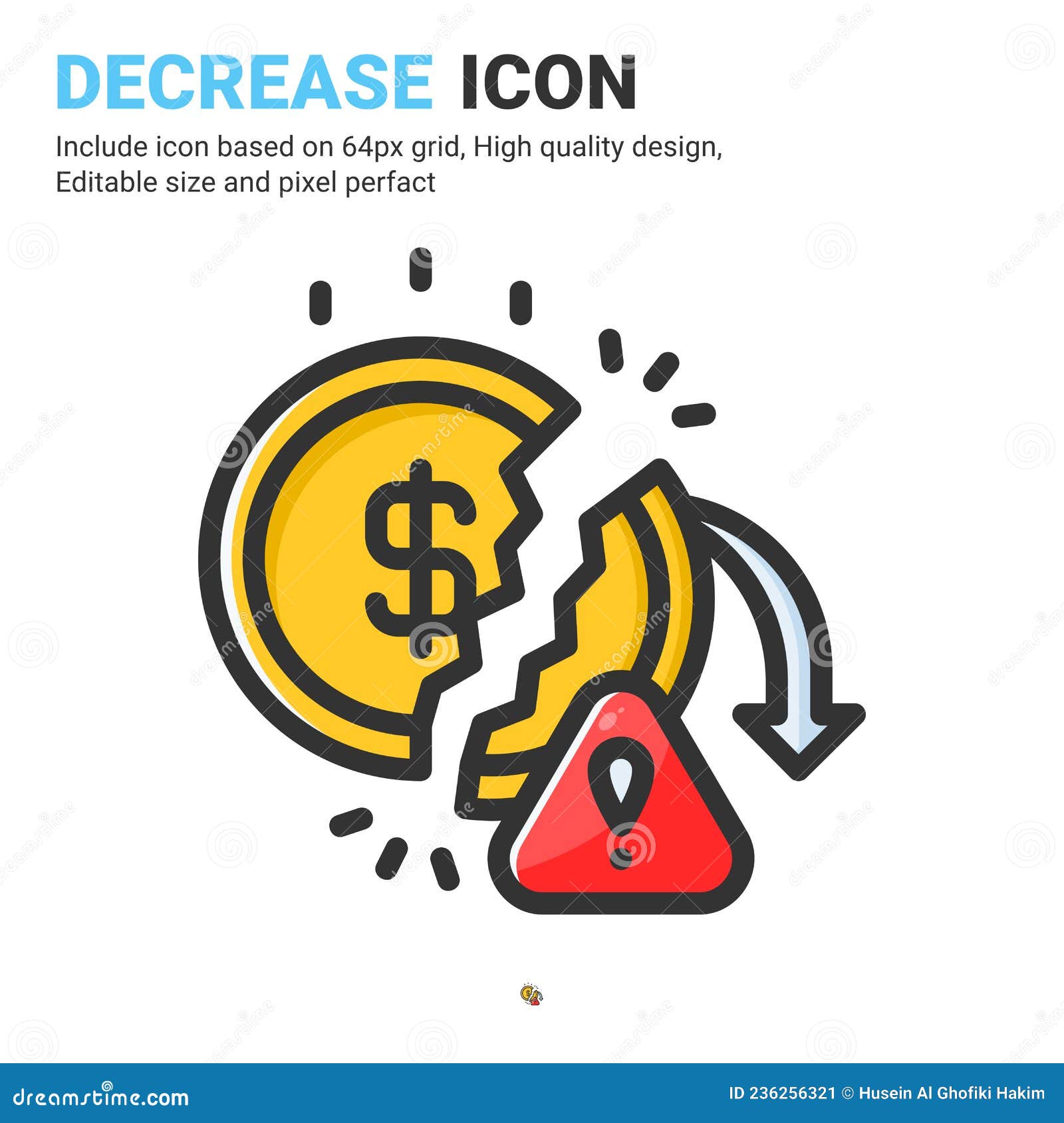 Decrease Icon Vector with Outline Color Style Isolated on White Background. Vector Illustration ...