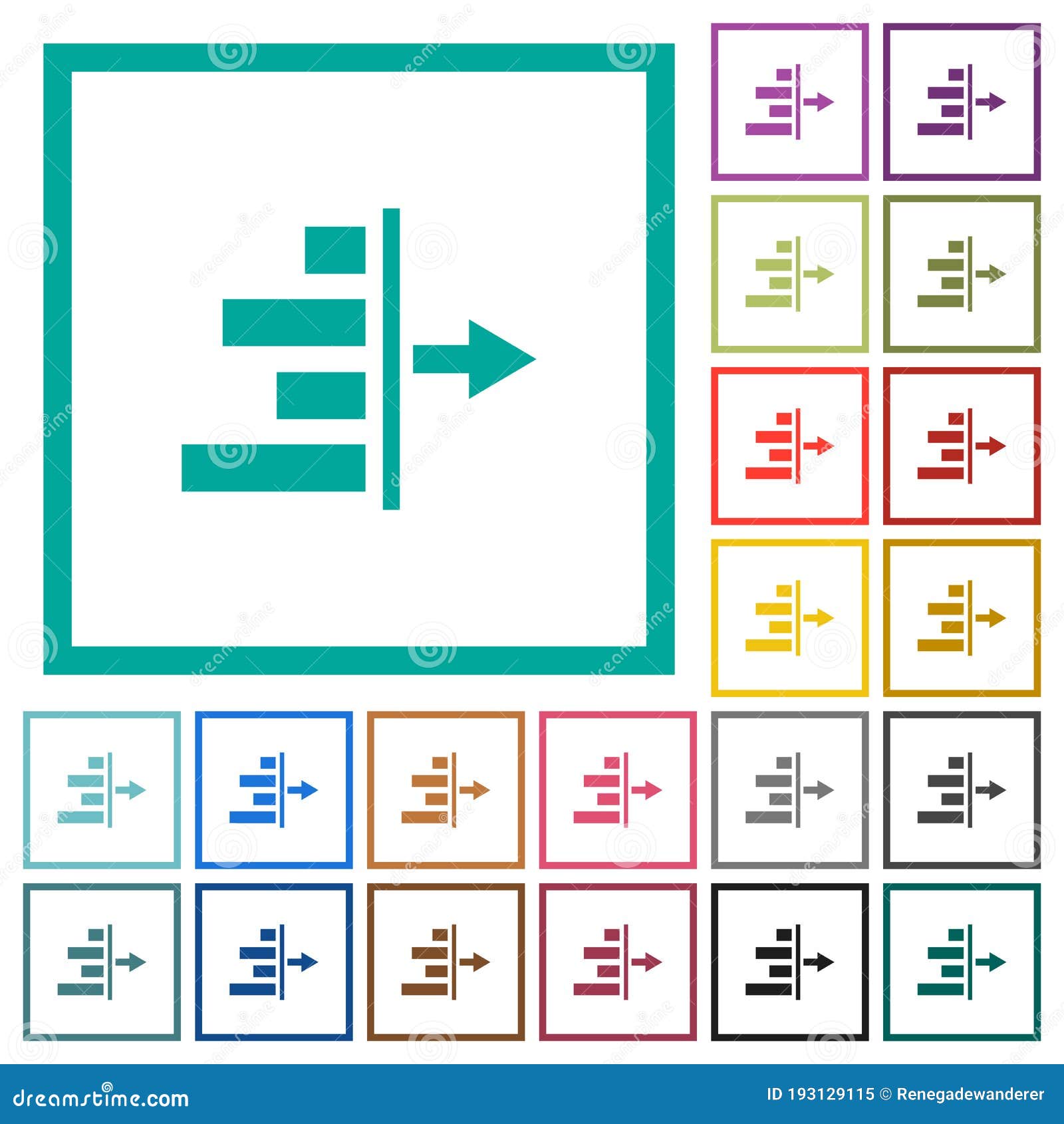 Decrease Right Indentation of Content Flat Color Icons with Quadrant Frames Stock Vector ...