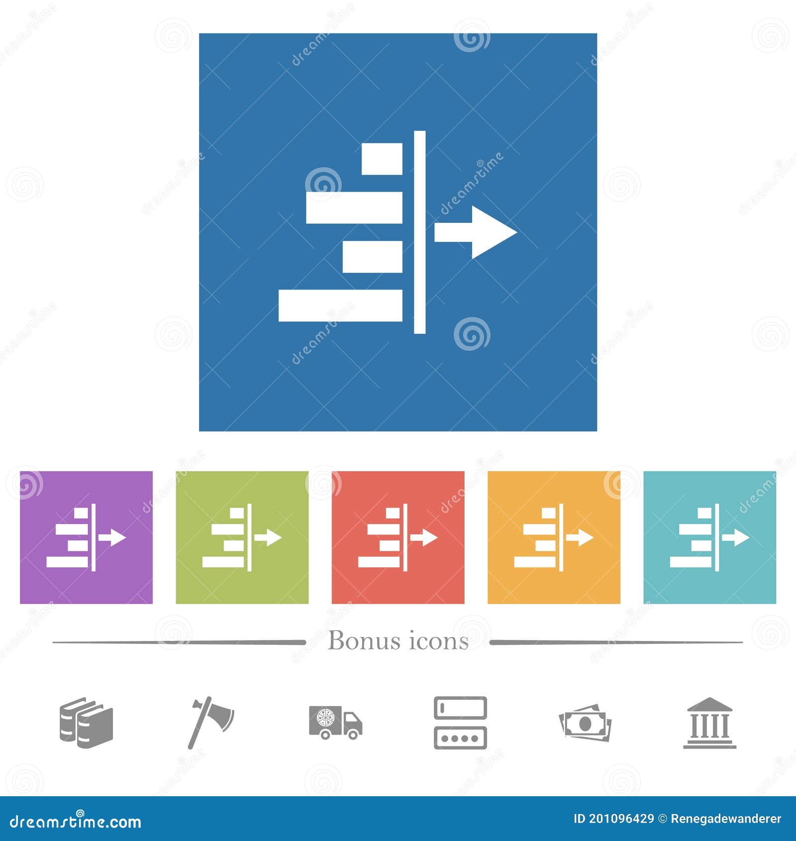 Decrease Right Indentation of Content Flat White Icons in Square Backgrounds Stock Vector ...