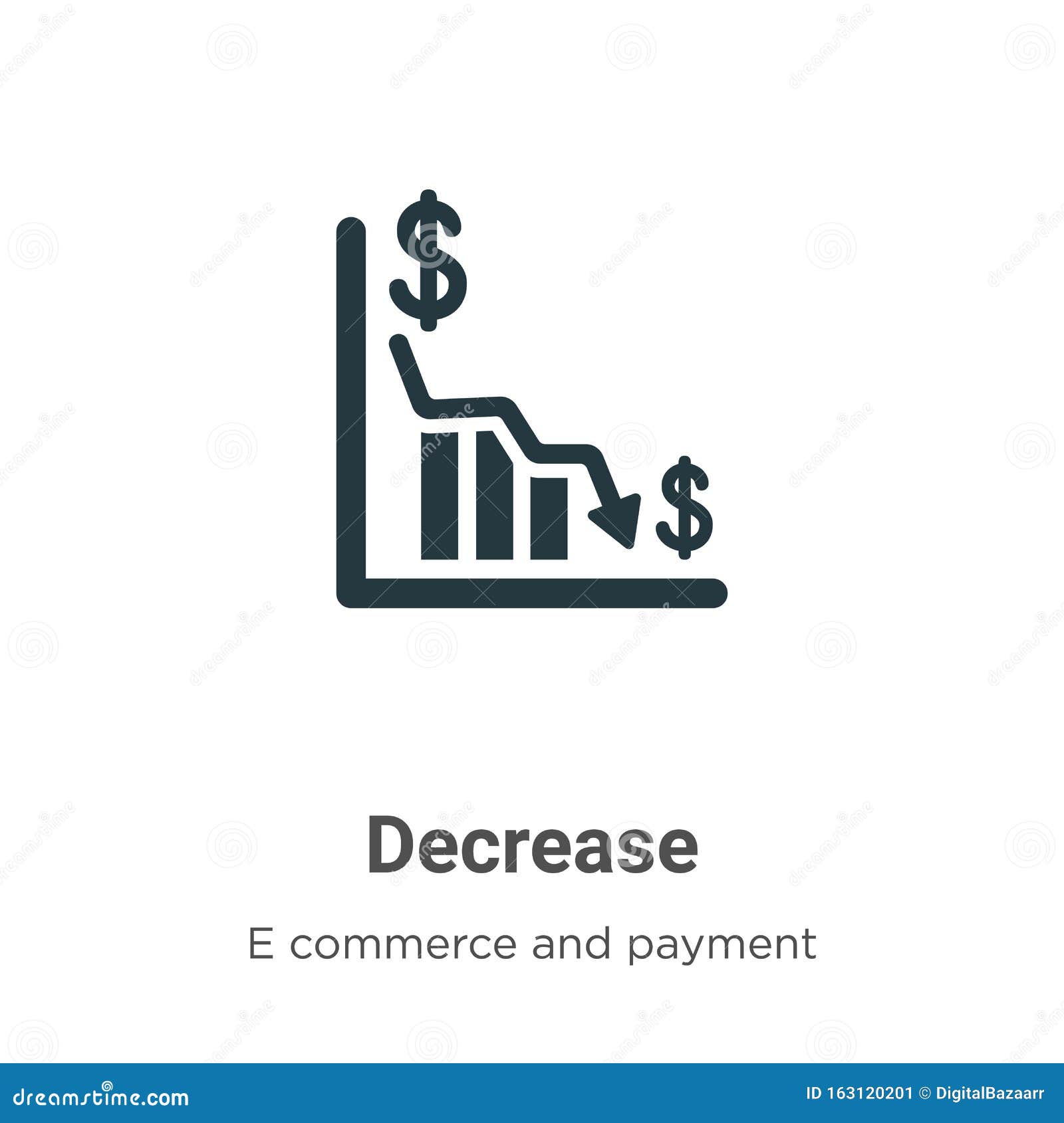 Decrease Vector Icon on White Background. Flat Vector Decrease Icon Symbol Sign from Modern E ...