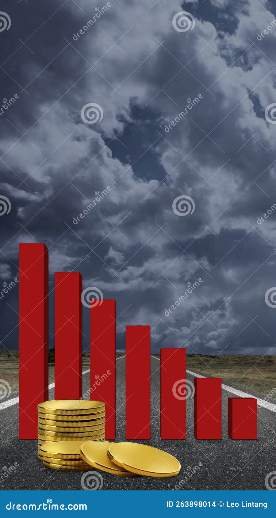 Decreased graph with coins stock photo. Image of chart - 263898014